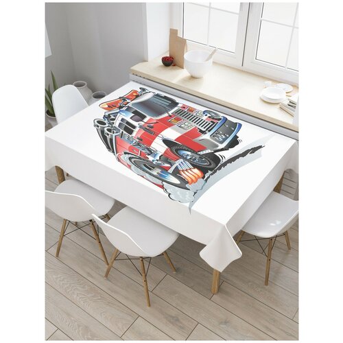 Скатерть прямоугольная JoyArty на кухонный стол "Пожарная машина в пути" из оксфорда, 120x145 см