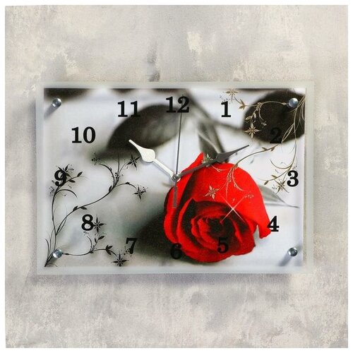 Часы настенные, серия: Цветы, "Красная роза на сером", 25х35 см, микс