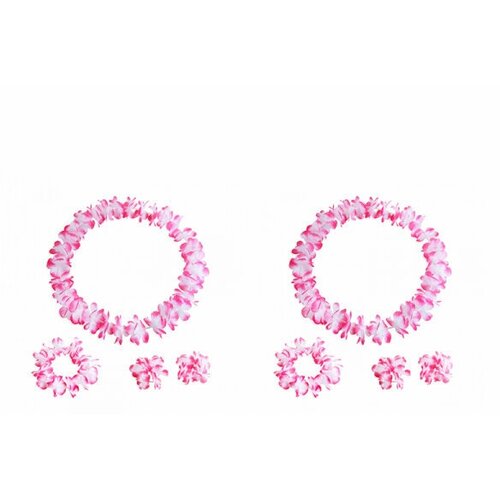 Гавайский набор, цвет розовый, 4 предмета: ожерелье лея, венок, 2 браслета (Набор 2 шт.)