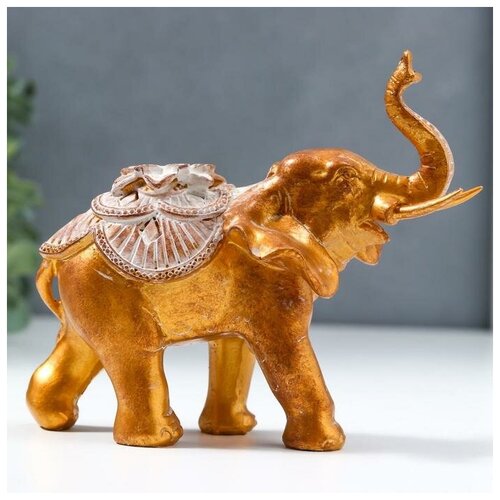 Сувенир полистоун "Африканский слон с цветком на попоне" под бронзу 12,5х7х14 см