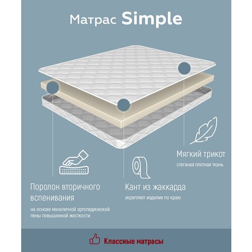 Матрас SIMPLE высота 15см для сна на диван кровать ортопедическая пена ВВ стеганный жаккард (90 / 195)