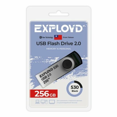 Флешка Exployd, mini,256 Гб, USB 2.0, чт до 20 Мб/с, зап до 10 Мб/с, черная