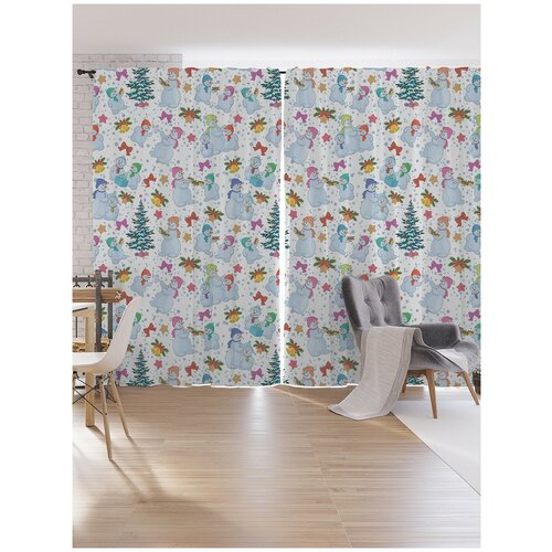 Шторы под лён JoyArty "Новогодние снеговики", серия Oxford DeLux, 340х265 см