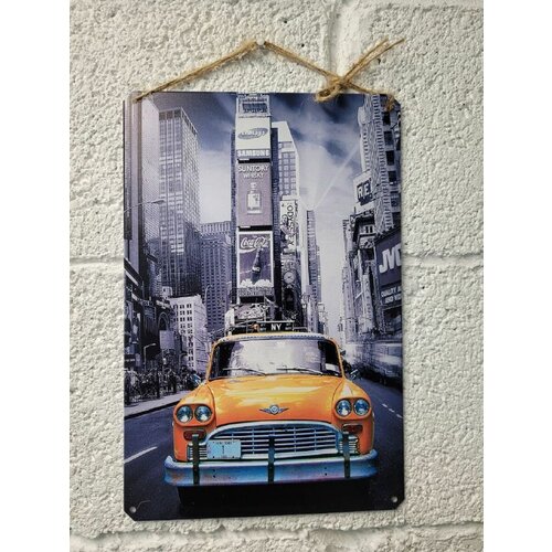 Готовый подарок, желтое такси Нью-Йорк постер 20 на 30 см, шнур-подвес в подарок