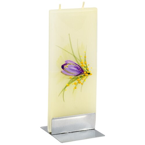 Свеча декоративная FLATYZ 60х7х150 мм сиреневый цветок на подставке