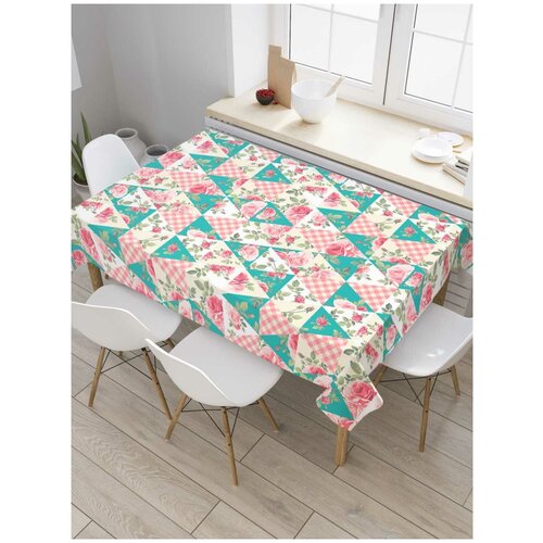 Скатерть прямоугольная JoyArty на кухонный стол "Цветы в треугольниках" из оксфорда, 120x145 см