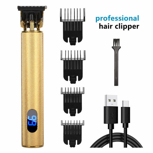 Электрическая машинка для стрижки волос T9 с цифровым дисплеем, золотого цвета