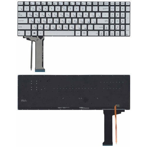 Клавиатура для Asus N551J G551 Серебристая с подсветкой p/n: 0KNB0-662BUI00, 9Z. N8BBC. P1D