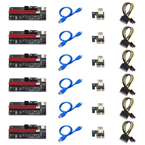 Райзер для видеокарты 6 ШТ 009 MOLEX PCI-E 1X - 16X