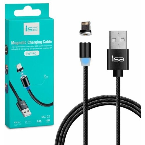 Кабель ISA MC-02 USB - Lightning 1м Black (магнитный)