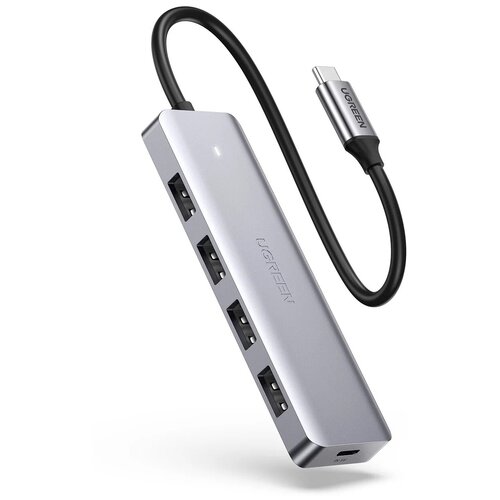 USB-концентратор  UGreen 70336, разъемов: 4, 15 см, серый