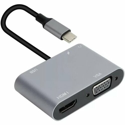Адаптер Aopen/qust USB Type-Cm - VGA, HDMI 4k*30Hz, USB3.0, PD, Audio