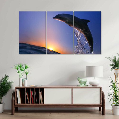 Модульная картина/Модульная картина на холсте/Модульная картина в подарок/ прекрасный дельфин-beautiful dolphin 90х50