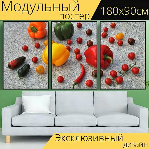 Модульный постер "Овощи, перец, красочные" 180 x 90 см. для интерьера