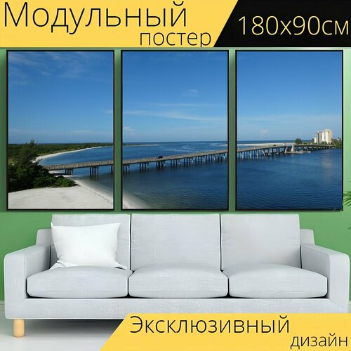 Модульный постер "Мост, море, вода" 180 x 90 см. для интерьера