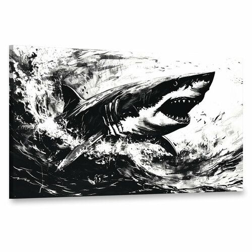 Интерьерная картина 100х60 "Акула-убийца: опасность под водой"