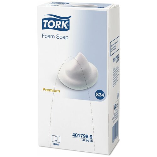 Картридж с жидким мылом-пеной одноразовый TORK (Система S34) Premium, 0,8 л, 470026, 1 шт.