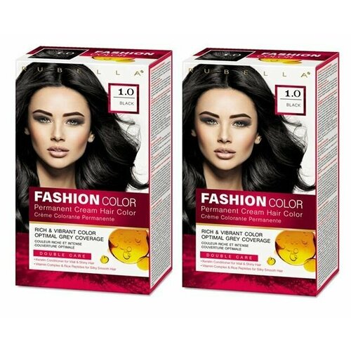 RuBella Краска для волос Fashion Color, тон 1.0 Black, 50/50/15 мл, 2 уп