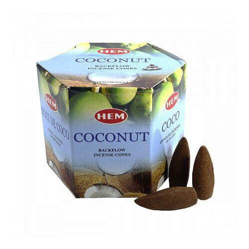 COCONUT Backflow Incense Cones, Hem (кокос благовония пуля стелющийся дым, Хем), уп. 40 конусов.