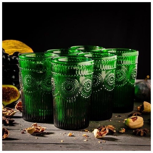 Набор стеклянных стаканов Magistro "Ларго", 350 мл, 6 шт, цвет зелёный