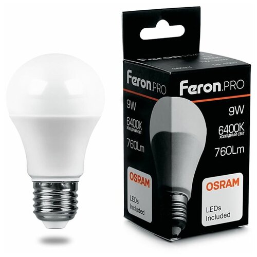Лампа светодиодная Feron LB-1009 38028, E27, A60, 9 Вт, 6400 К