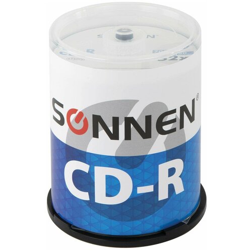 Диски CD-R SONNEN, 700 Mb, 52x, Cake Box (упаковка на шпиле) комплект 100 шт, 513533