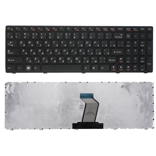 Клавиатура для ноутбука Lenovo NSK-B50SC черная с черной рамкой, ножка крепежа находится рядом со шлейфом