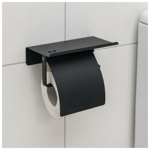 Держатель для туалетной бумаги с полочкой 18×10 3×14 см цвет чёрный
