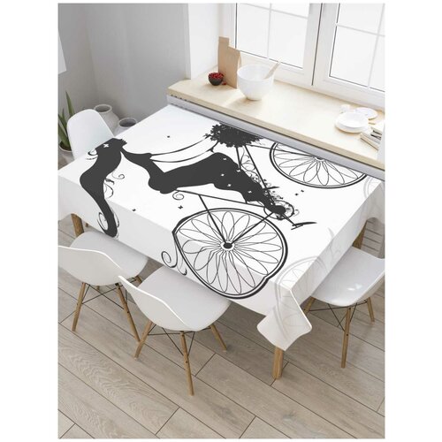 Скатерть прямоугольная JoyArty на кухонный стол "Девушка на велосипеде" из оксфорда, 180x145 см
