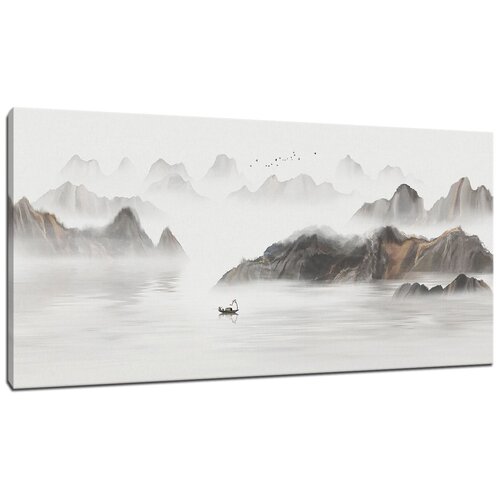 Картина Уютная стена "Идиллический пейзаж горного озера" 130х60 см