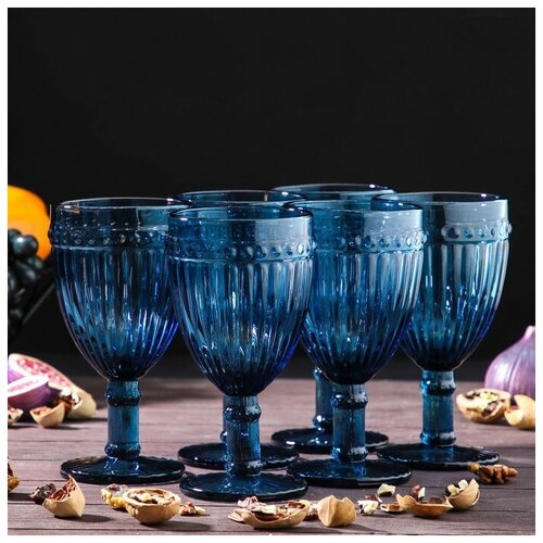 Набор бокалов стеклянных Magistro «Босфор», 250 мл, 8,5×8,5×16,5, 6 шт, цвет синий