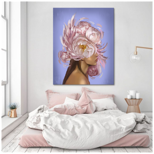 Картина интерьерная на холсте Art. home24 Девушка с розовыми цветами на голубом фоне, 50 x 70
