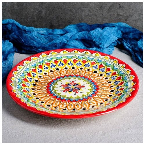 Тарелка Риштанская Керамика "Кора Калам", 27 см, разноцветная