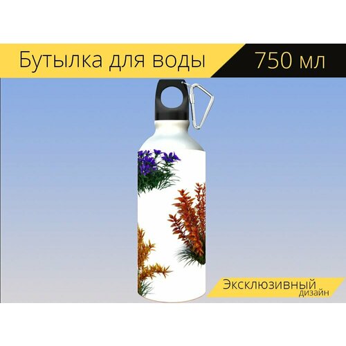 Бутылка фляга для воды "Цветы, красочный, красивая" 750 мл. с карабином и принтом