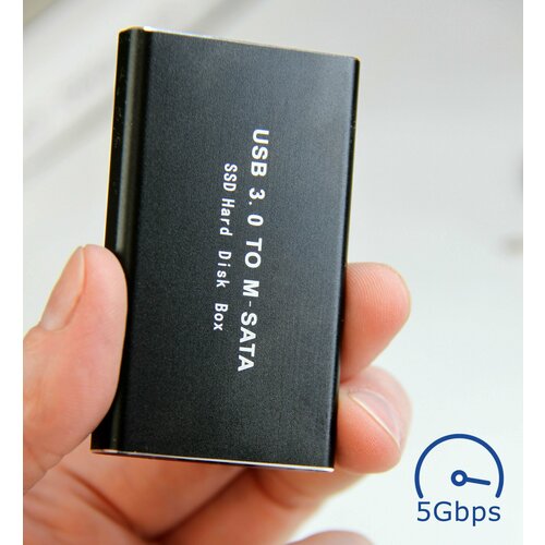 Mini Переходник (Внешний бокс)для SSD USB 3.0 M-SATA Black 5 Гбит/с