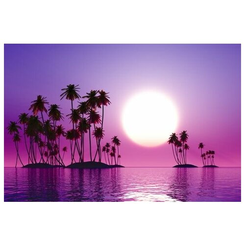 Постер Фиолетовый закат на тропическом острове 75см. x 50см.