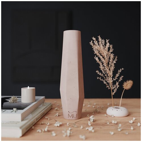 Декоративная ваза для сухоцветов Megan S, 25 см, бетон, розовая матовая
