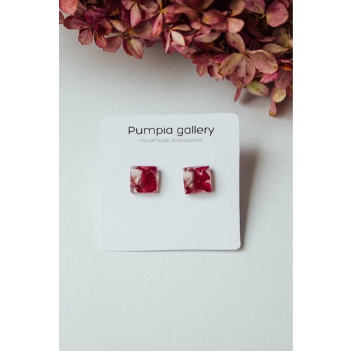 Серьги пусеты Pumpia gallery, бордовый, красный