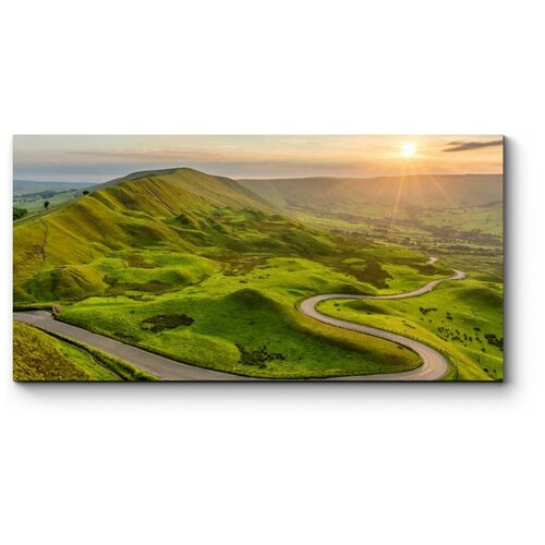 Модульная картина Извилистая дорога вдоль зеленых полей 200x100
