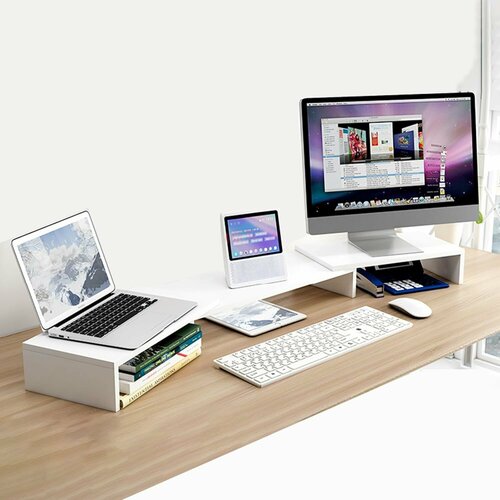 Подставка под 2 монитора на рабочий стол, настольный органайзер для монитора, ноутбука, моноблока, белый
