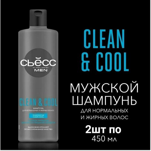 Syoss Clean & Cool Шампунь мужской, для нормальных и жирных волос, глубокое очищение, 450 мл х2шт.