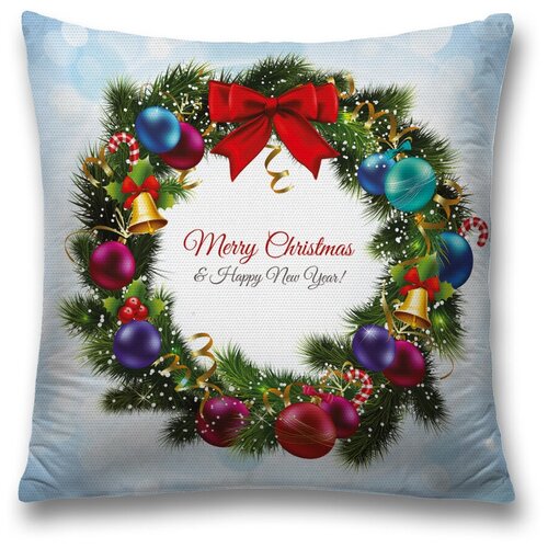 Наволочка декоративная на молнии, чехол на подушку JoyArty "Рождественский венок" 45х45 см