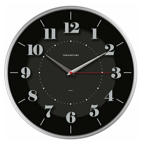 Часы настенные TROYKATIME (TROYKA) 77777740 круг черные серебристая рамка 30 5х30, 1 шт