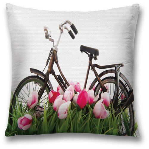 Наволочка декоративная на молнии, чехол на подушку JoyArty "Велосипед в цветах" 45х45 см
