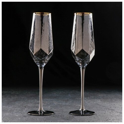 Набор бокалов для шампанского Magistro «Дарио», 180 мл, 7×27,5 см, 2 шт, цвет графит