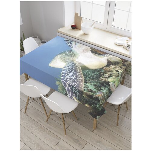 Скатерть прямоугольная JoyArty "Черепаха на кораллах" из сатена, 120x145 см