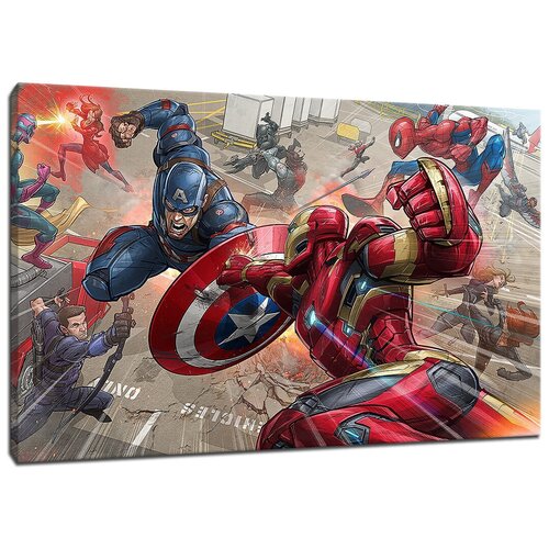 Картина Уютная стена "Капитан Америка против Железного человека" 100х60 см