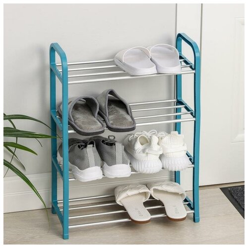 Полка для обуви , этажерка, 4 яруса, 42х19х60 см, цвет синий, металл, пластик, для прихожей