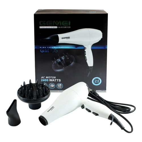 Профессиональный фен для волос GemeiPro/подача холодного воздуха/Фен с диффузором/Подарочный набор,/ход за волосами/Белый