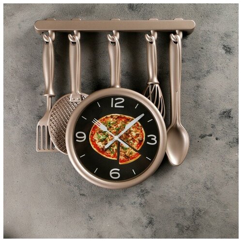 Часы настенные серия: Кухня "Кухонная утварь" плавный ход 32 х 34 см бронзовые